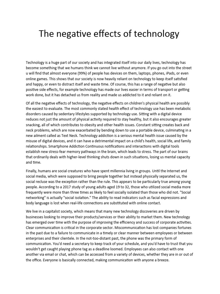 Negative Effects of Technology on Society | PDF