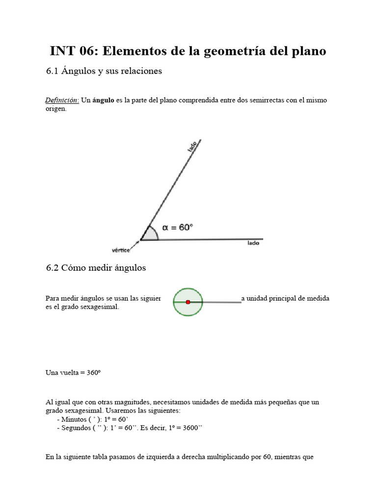 INT 06_ Elementos de la geometría del plano | PDF | Ángulo | Trigonometría