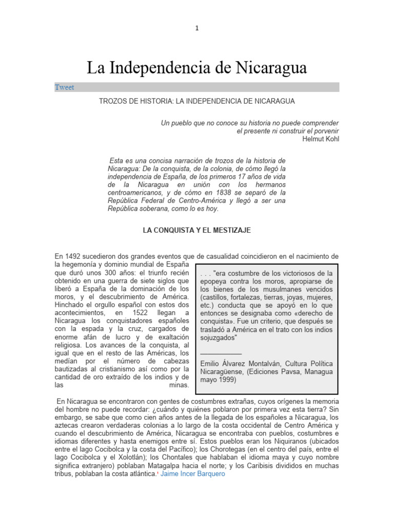 La Independencia de Nicaragua | PDF