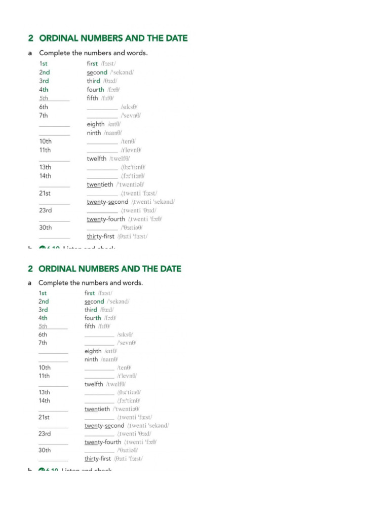 Ordinal Numbers and Dates | PDF