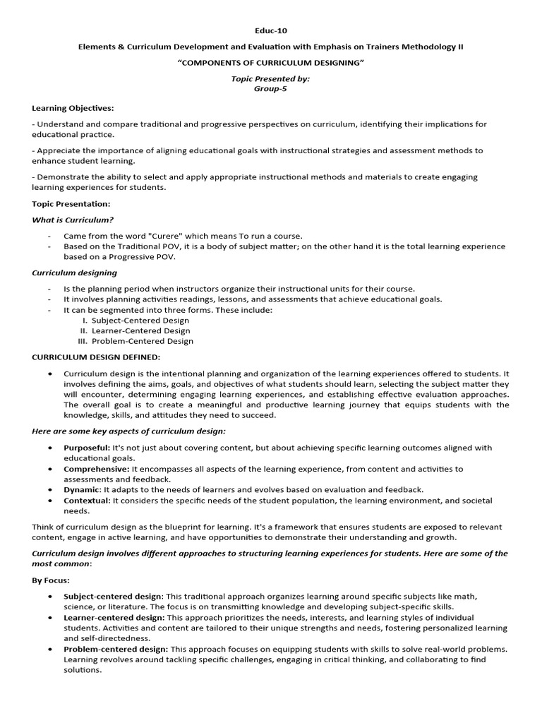 EDUC 10 G5 HANDOUT Rev. | PDF | Curriculum | Learning