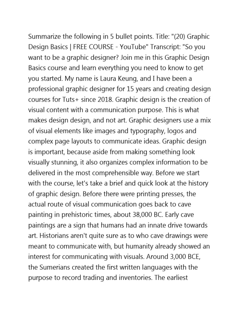 Summary of The 5 Bullet Points Summary of Graphic Design | PDF ...