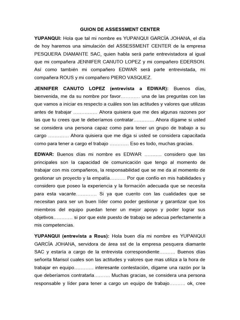 ENTREVISTA - GUION DE ASSESSMENT CENTER | PDF