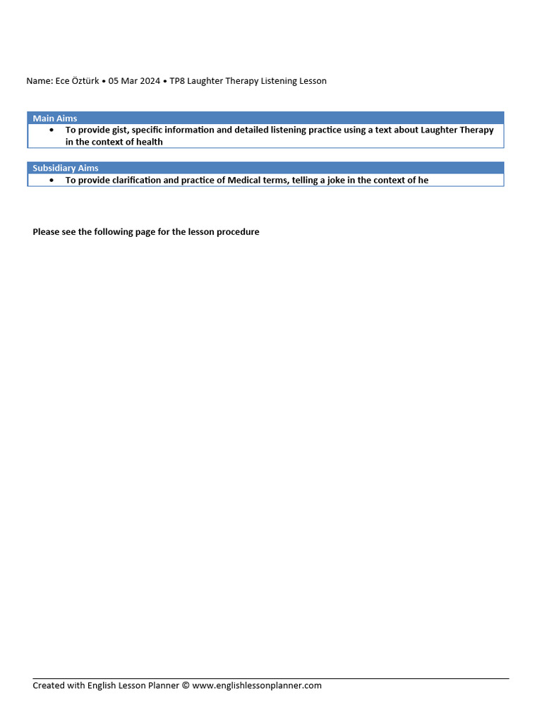 Laughter Therapy Listening Lesson Plan | PDF | Human Communication ...