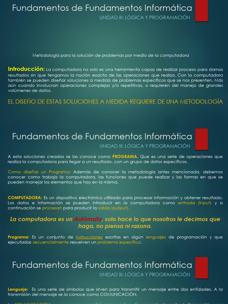 Fundamentos de Informática Unidad III | PDF | Algoritmos | Lenguaje de programación