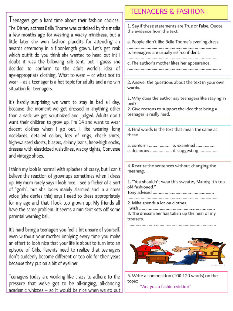 Teenagers-Fashion - Reading UPPER 1&2 | PDF