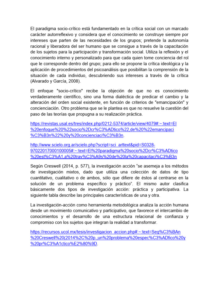Paradigma Socio-Crítico y Acción Investigativa | PDF | Conocimiento ...
