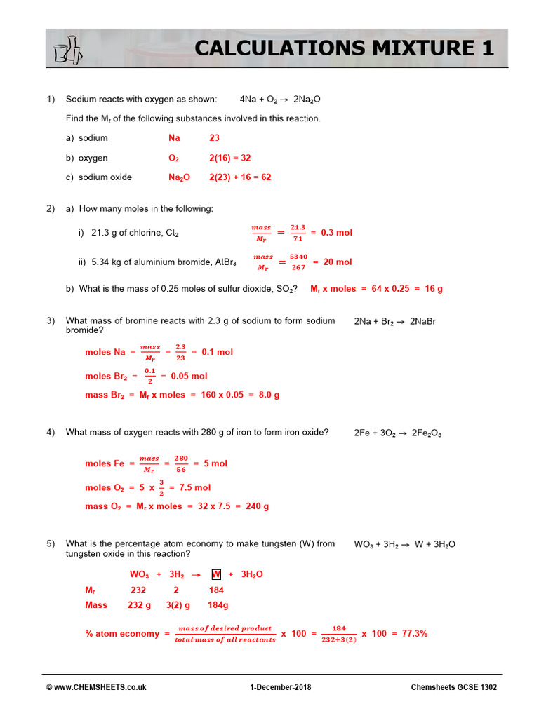 Chemsheets GCSE 1302 Calculations Mixture 1 ANS | PDF | Mole (Unit ...