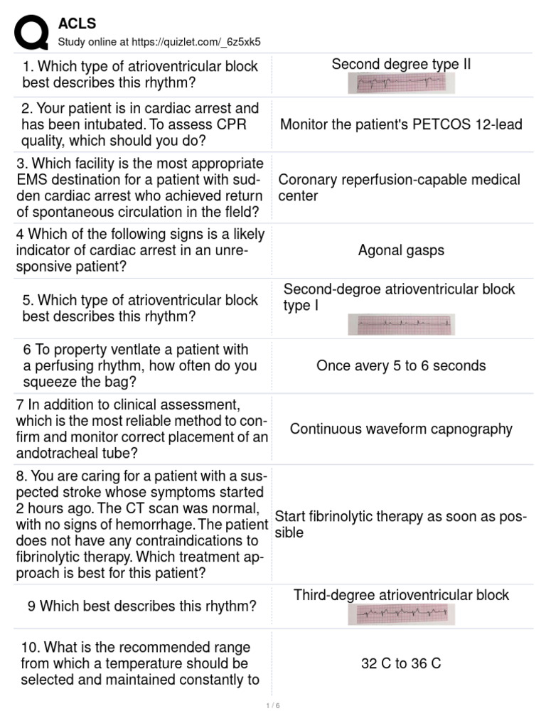 ACLS Study Guide and Key Concepts | PDF | Cardiopulmonary Resuscitation ...