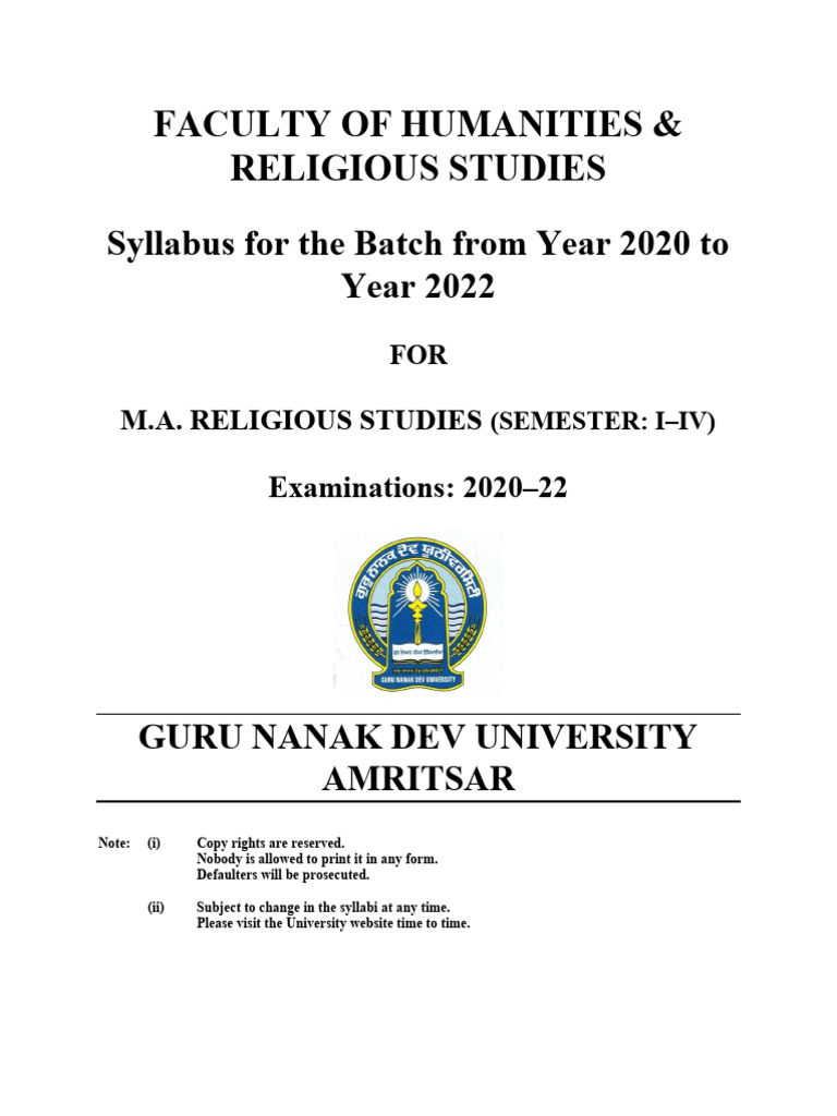 M.A. Religious Studies Syllabus 2020-22 | PDF | Guru Granth Sahib ...