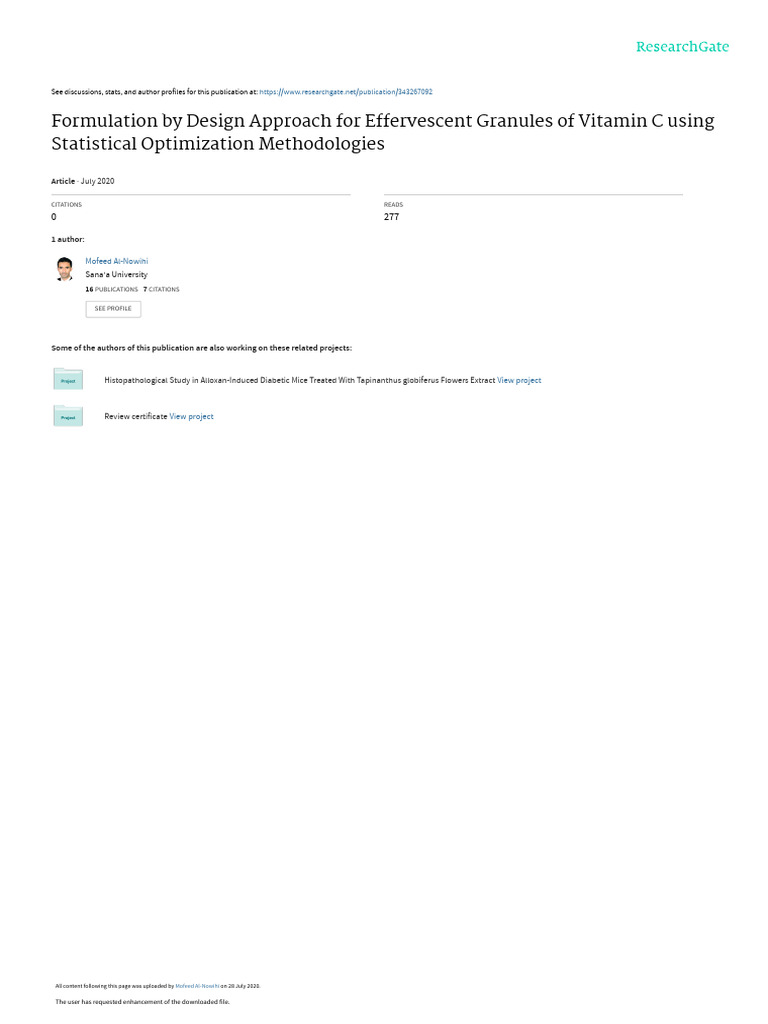 Formulation by Design Approach For Effervescent Granules of Vitamin C Using Statistical ...