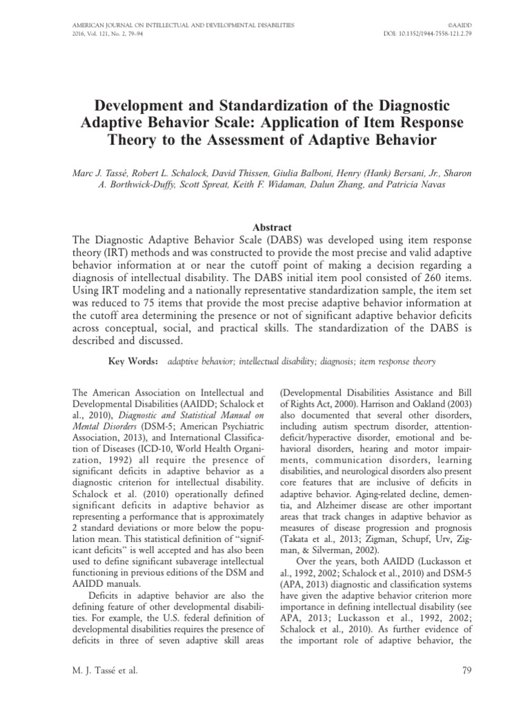Development and Standardization of The Diagnostic Adaptive Behavior ...