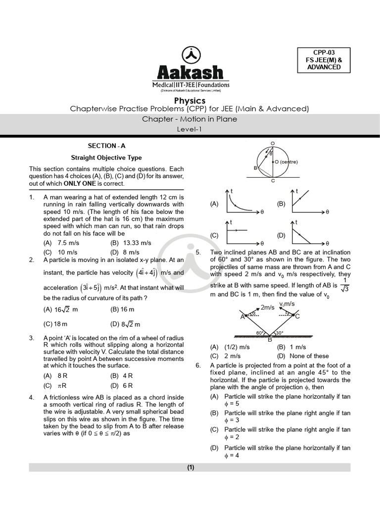 FS CPP 03 Physics Chemistry Mathematics 2020 | PDF | Acceleration | Velocity