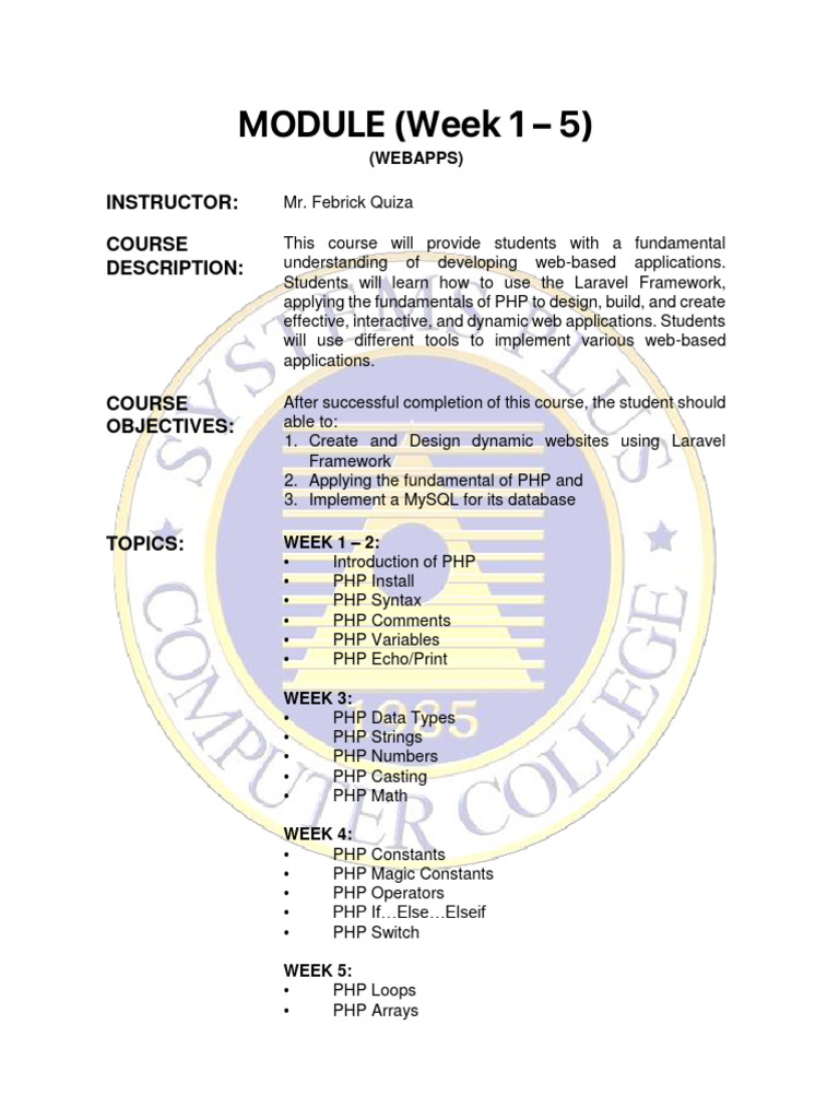 Module Week(1-5) Webapps | PDF | Php | Control Flow