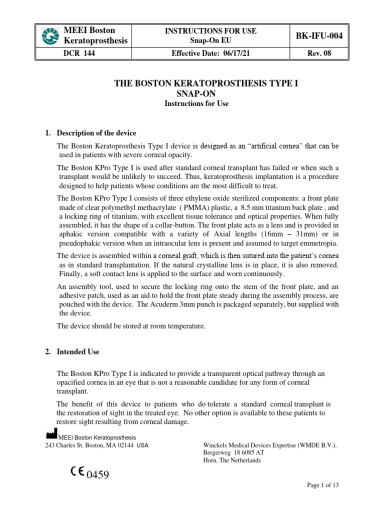 Boston Keratoprosthesis Type I Guide | PDF | Glaucoma | Cornea