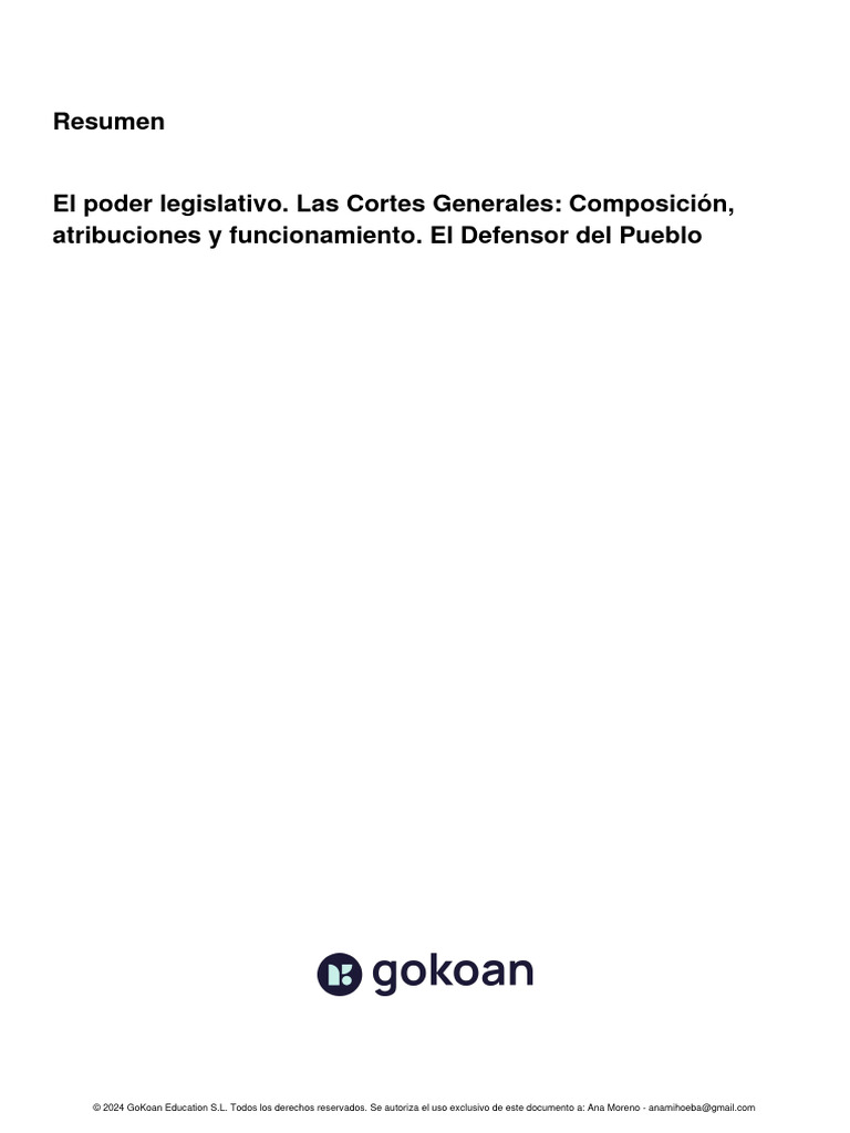 Resumen Tema El Poder Legislativo Las Cortes Generales 9536
