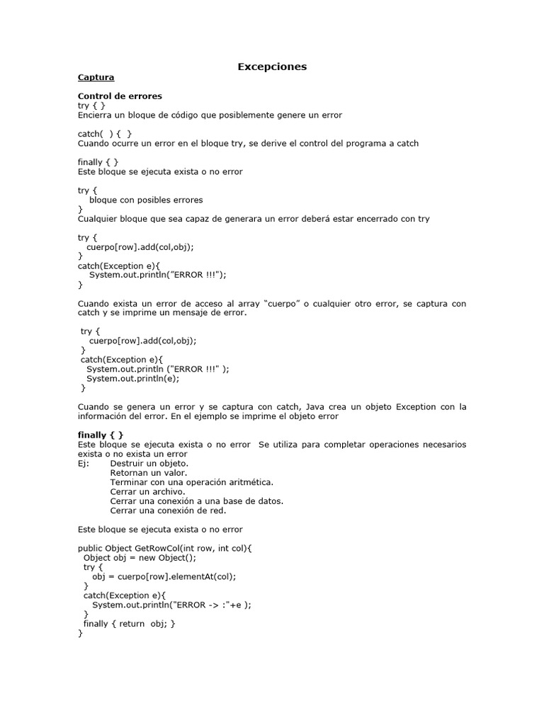 Excepciones | PDF | Programación de computadoras | Informática