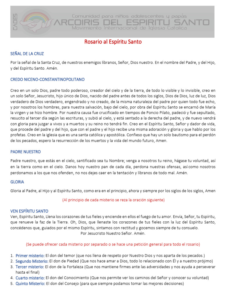 Rosario Al Espiritu Santo Pdf Espíritu Santo Orador Del Señor