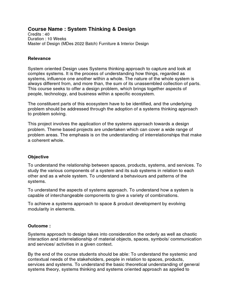 Systems Thinking&Design Course Abstract - MDes21FID | Download Free PDF ...