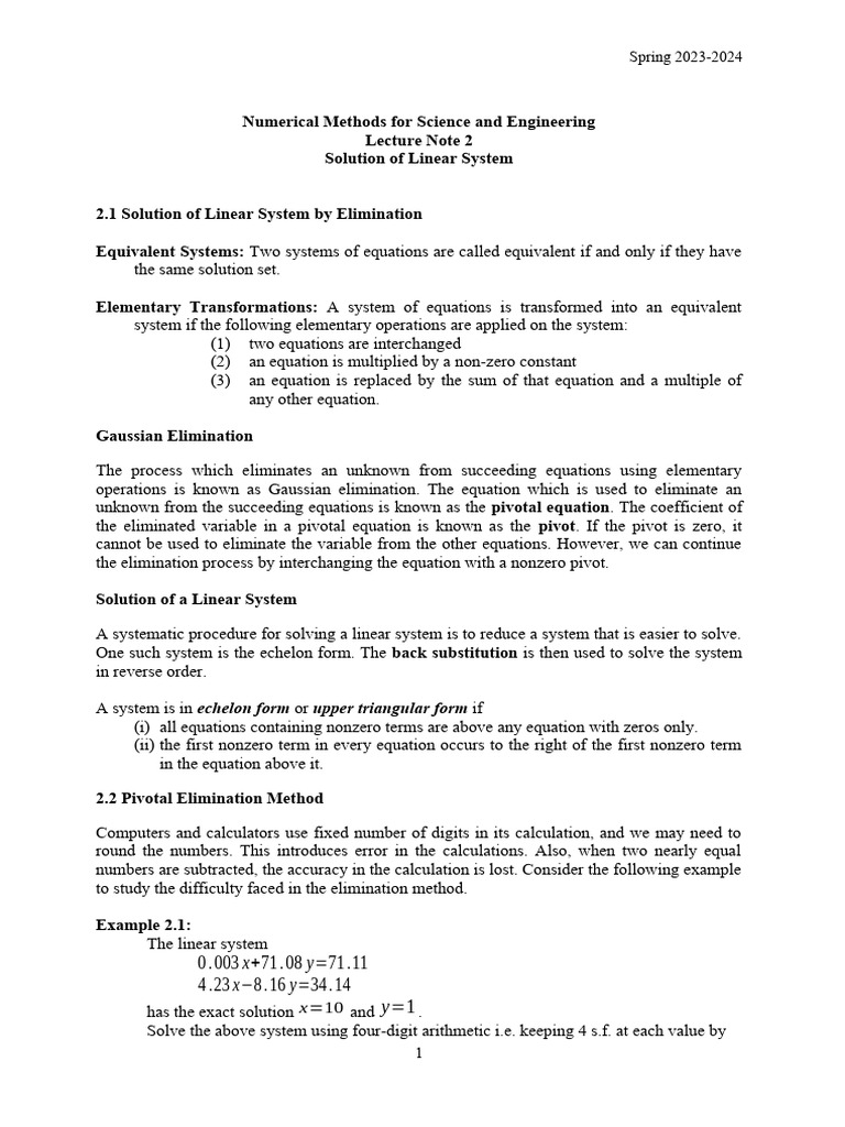 CH-2, Math-5 - Lecture - Note | PDF | System Of Linear Equations ...