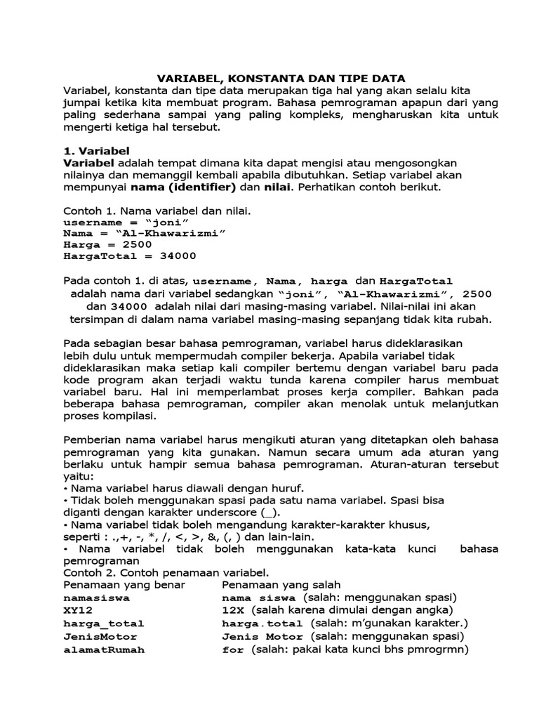 B - VARIABEL, Konstanta Dan Tipe Data | PDF