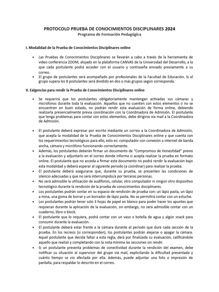 Protocolo Prueba de Conocimientos Disciplinares PFP | PDF