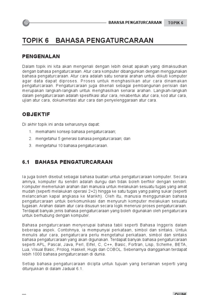 Topik 06 Bahasa Pengaturcaraan | PDF