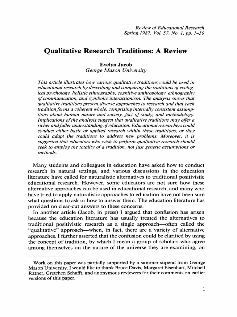 Qualitative Research Traditions - A Review - Jacob 1987 | PDF ...