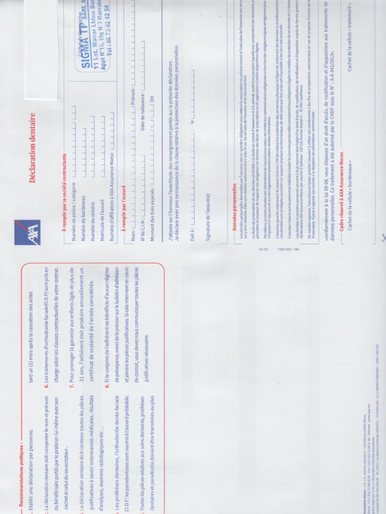 AXA Déclaration Dentaire | PDF