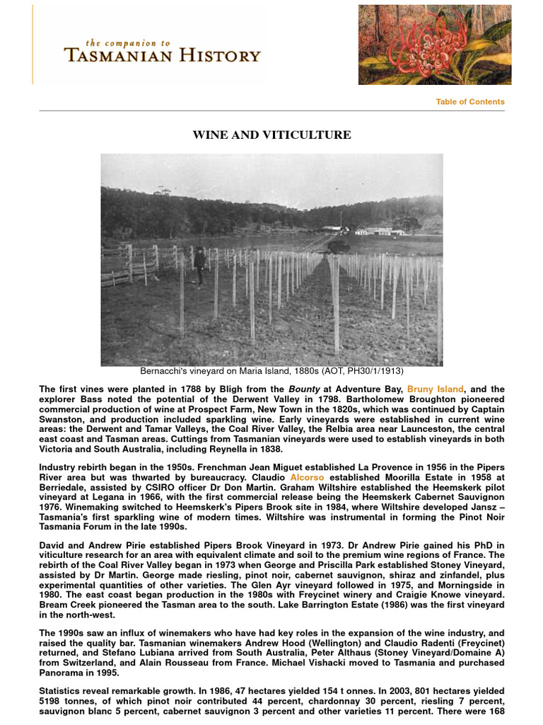 Wine and Viticulture in Tasmania | Download Free PDF | Crops Originating From Europe | Grape ...
