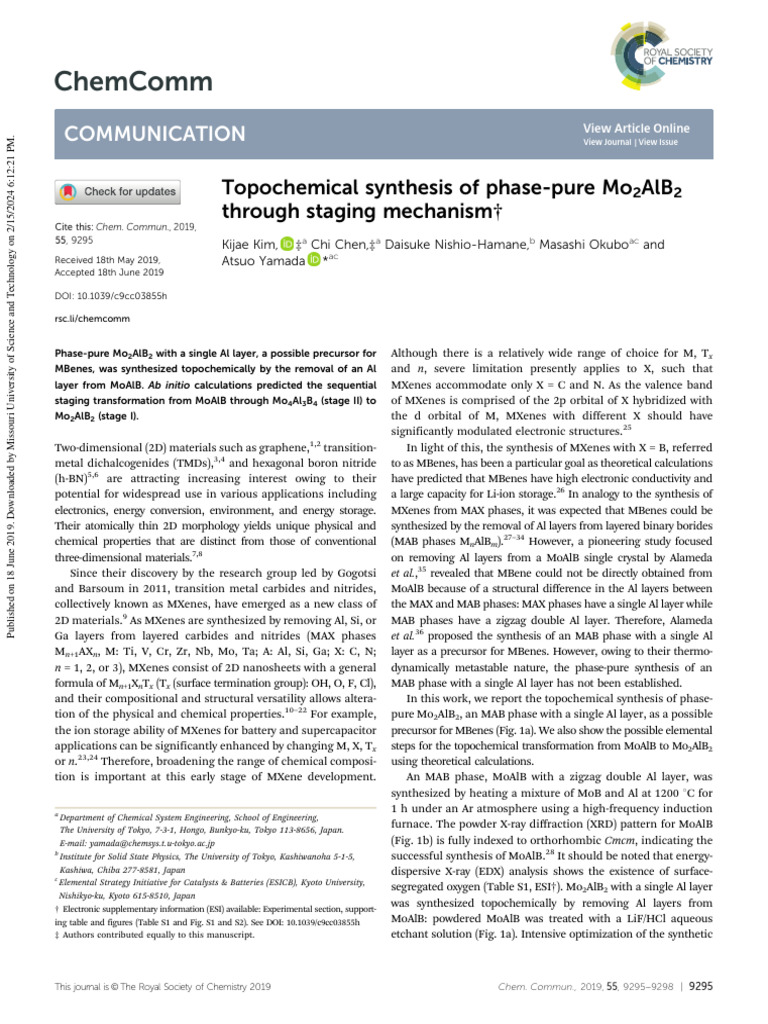 Topochemical Synthesis of Phase-Pure Mo2AlB2 Through Staging Mechanism ...