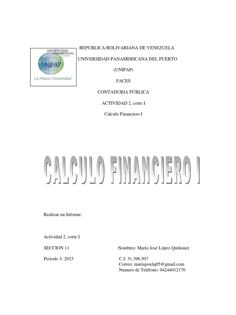 calculo financiero act 2 corte I , periodo 3-2023 | PDF | Interés | Interés compuesto