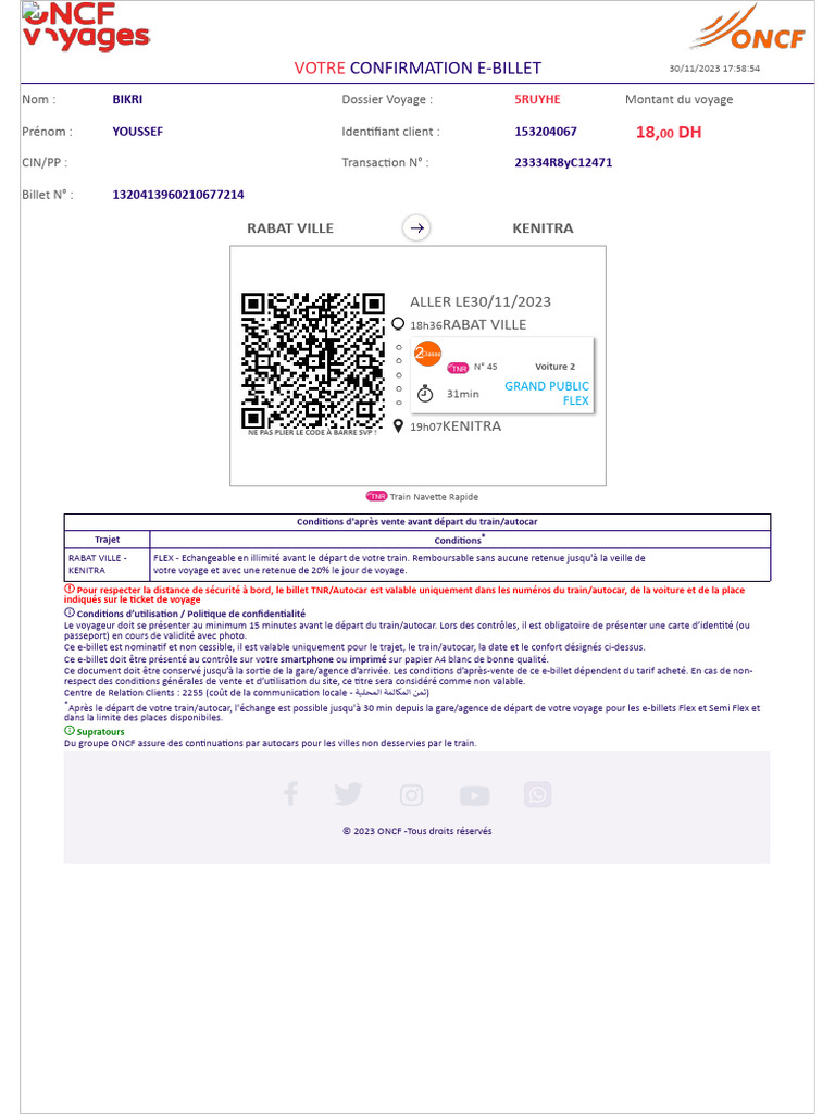 Conditions et Utilisation des E-Billets ONCF | PDF | Transport