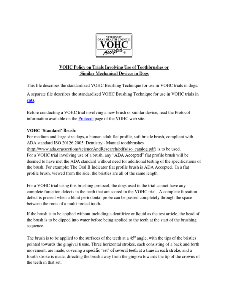 VOHC Guidelines for Dog Toothbrush Trials | PDF | Toothbrush | Tooth