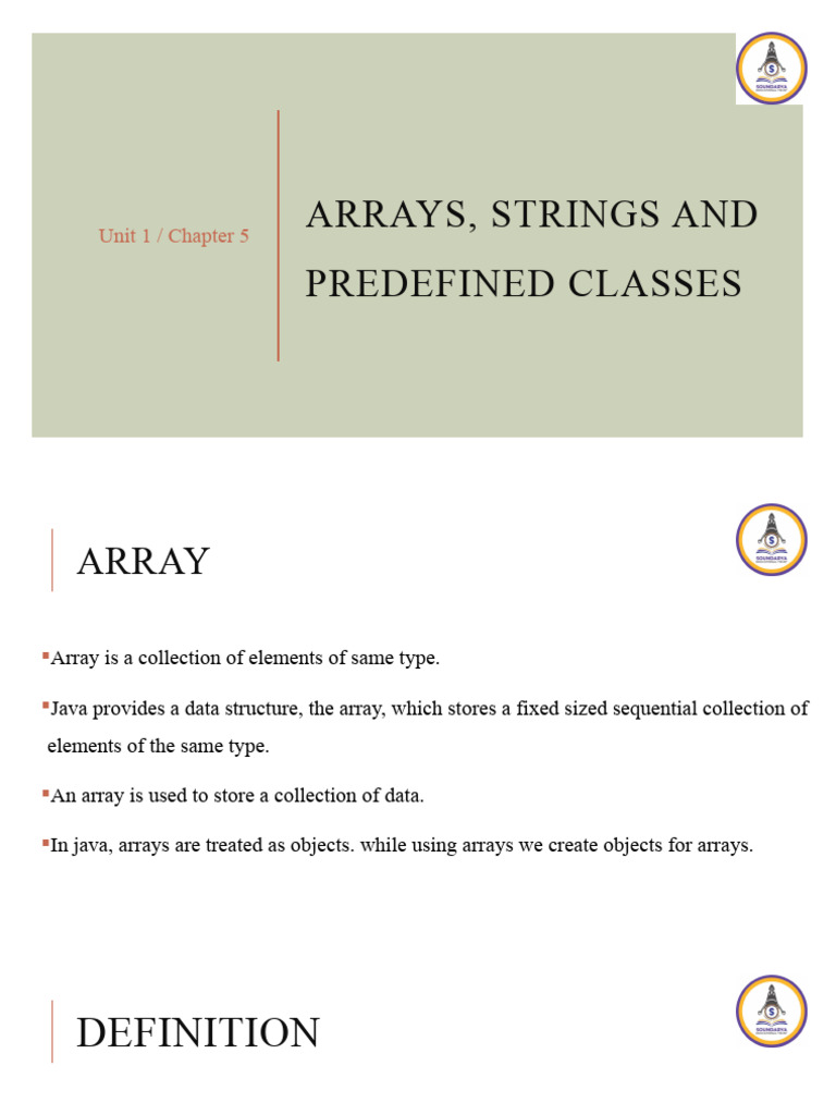 Unit 1-Chapter 5 - Arrays, Strings, Predefined Classes | PDF | String ... Unit 1-Chapter 5 - Arrays, Strings, Predefined Classes | PDF | String ...