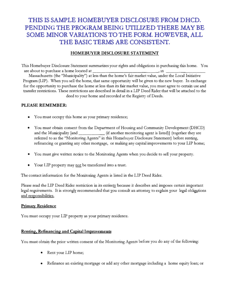 Doclib001 Homebuyer Disclosure Statement | PDF | Foreclosure | Mortgage Law