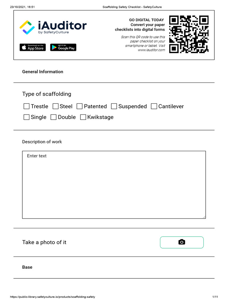 Scaffolding Safety Checklist - SafetyCulture | Download Free PDF ...