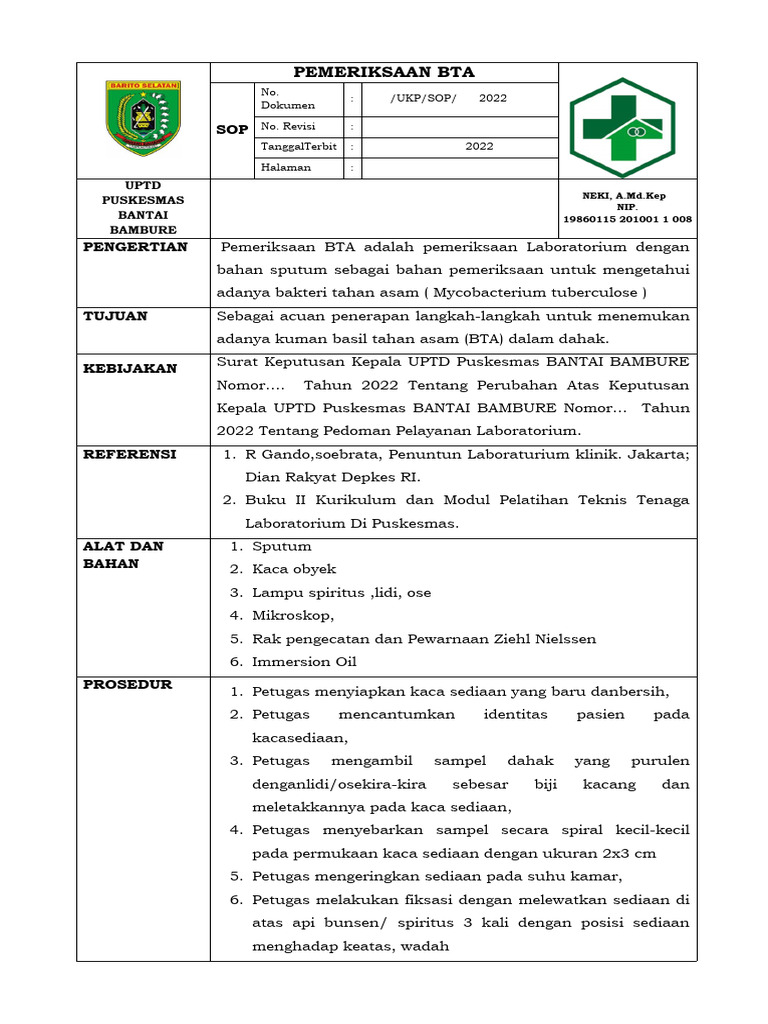 305. Sop Pemeriksaan Bta Bb | PDF