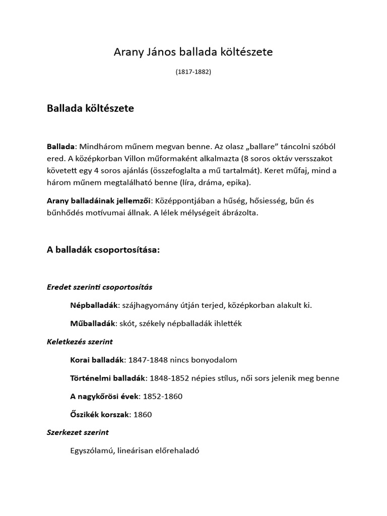Arany János Ballada Költészete | PDF