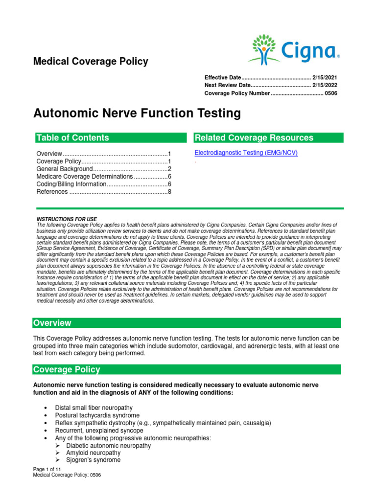 Autonomic Nerve Function Testing Policy | PDF | Peripheral Neuropathy ...