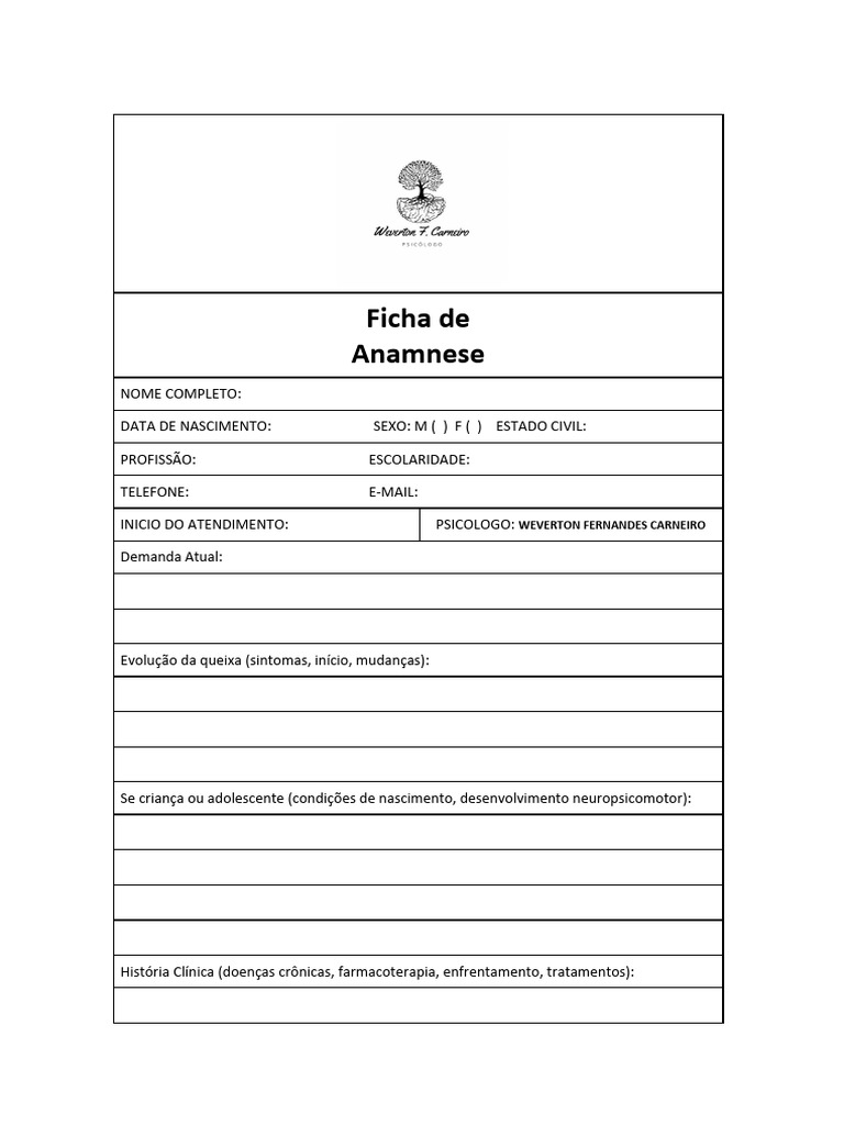 Ficha de Anamnese | PDF | Autoajuda | Bem-estar