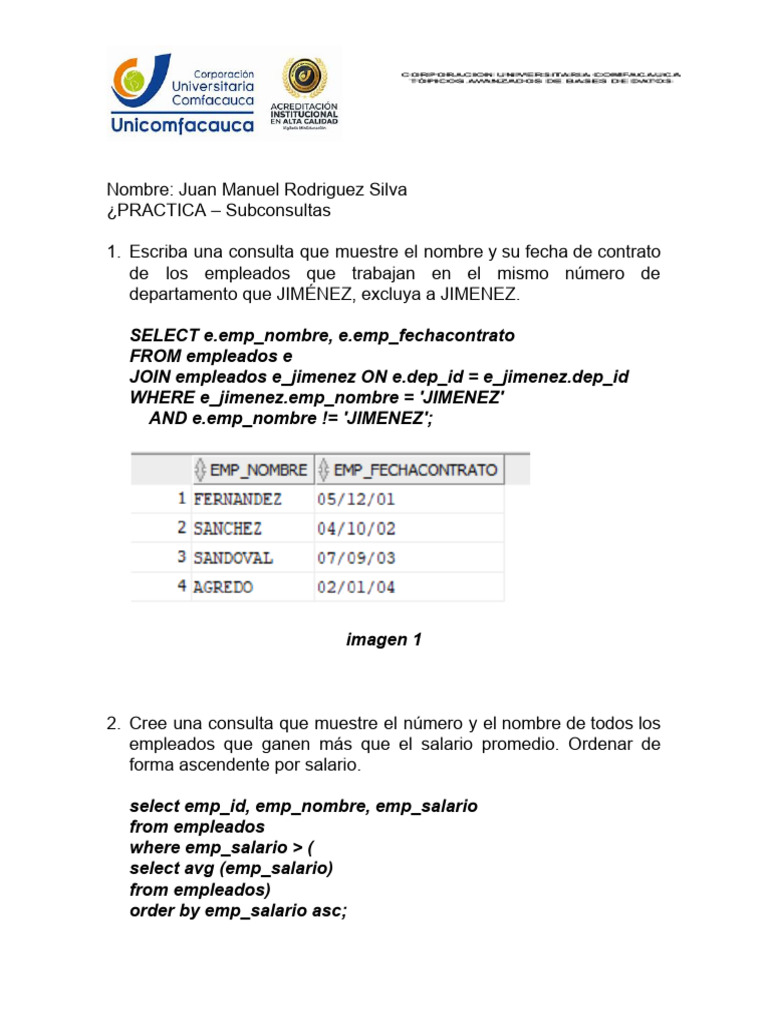 Taller Subconsultas 2 | PDF
