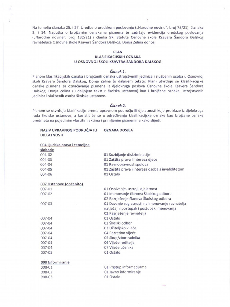 Plan Klasifikacijskih Oznaka | PDF