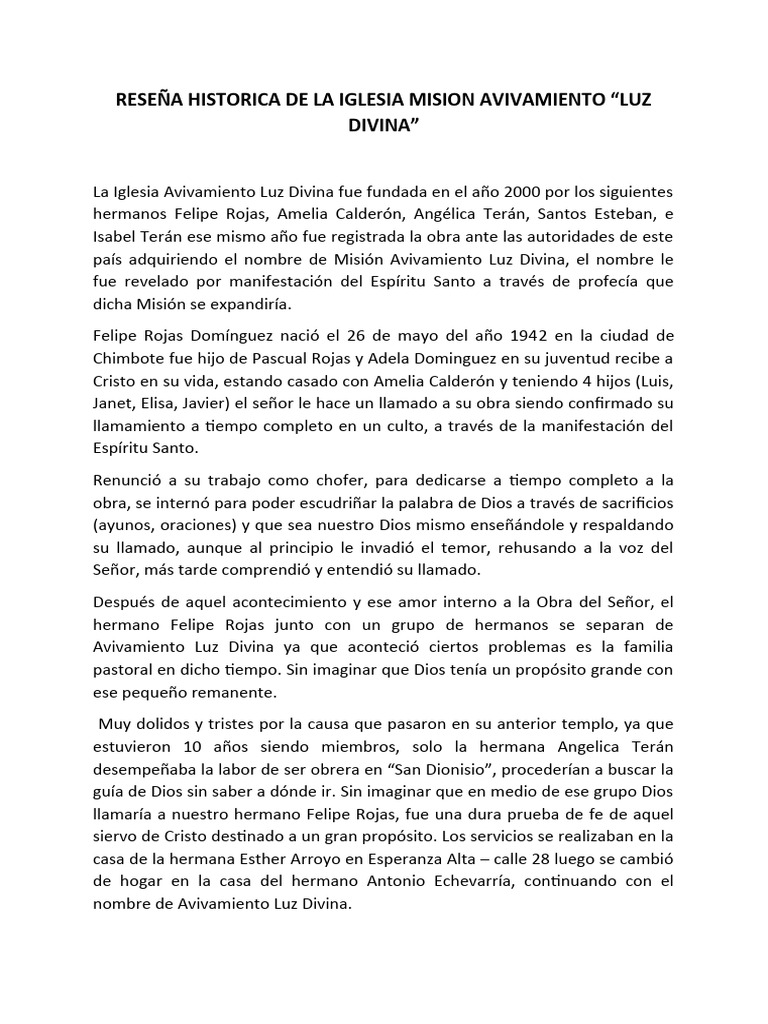 Historia de Misión Avivamiento Luz Divina | PDF | espíritu Santo | Teología