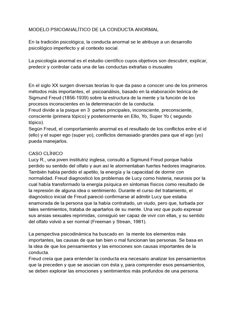 Modelo Psicoanalítico de La Conducta Anormal | PDF | Psicoanálisis ...