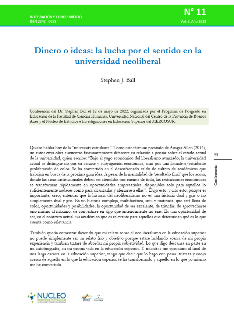 Ball - Dinero o Ideas. La Lucha Por El Sentido en La Universidad ...