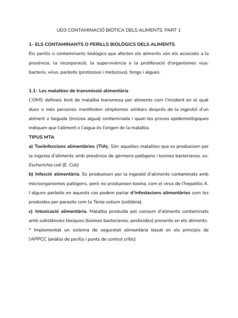 Ud3 Contaminació Biòtica Dels Aliments | PDF