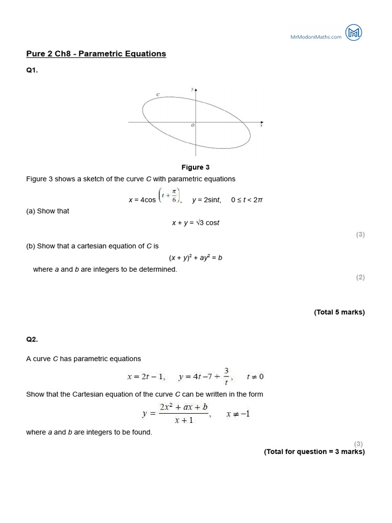 A Level Maths: Parametric Equations | PDF | Equations | Mathematics
