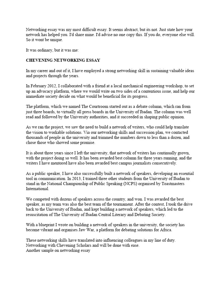 Chevening Sample Document | PDF | Public Speaking | Social Psychology