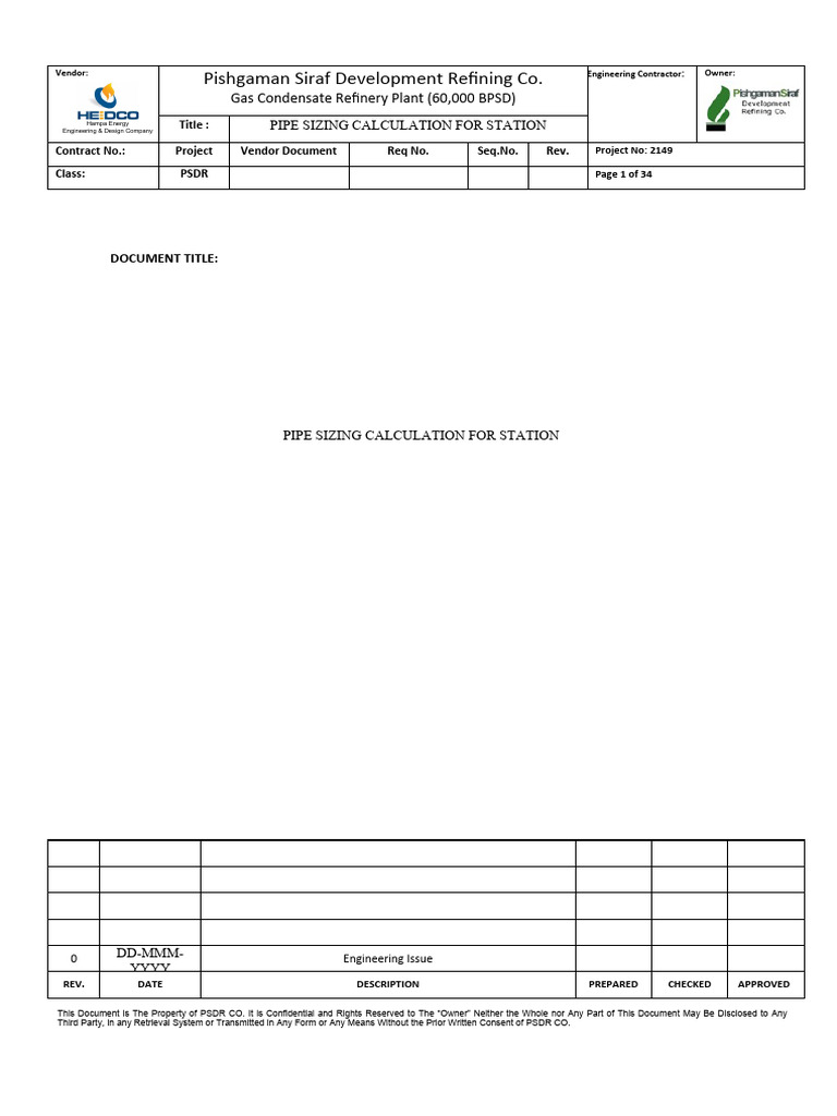 Pipe Sizing Calculation for Refinery Station | PDF | Flow Measurement ...